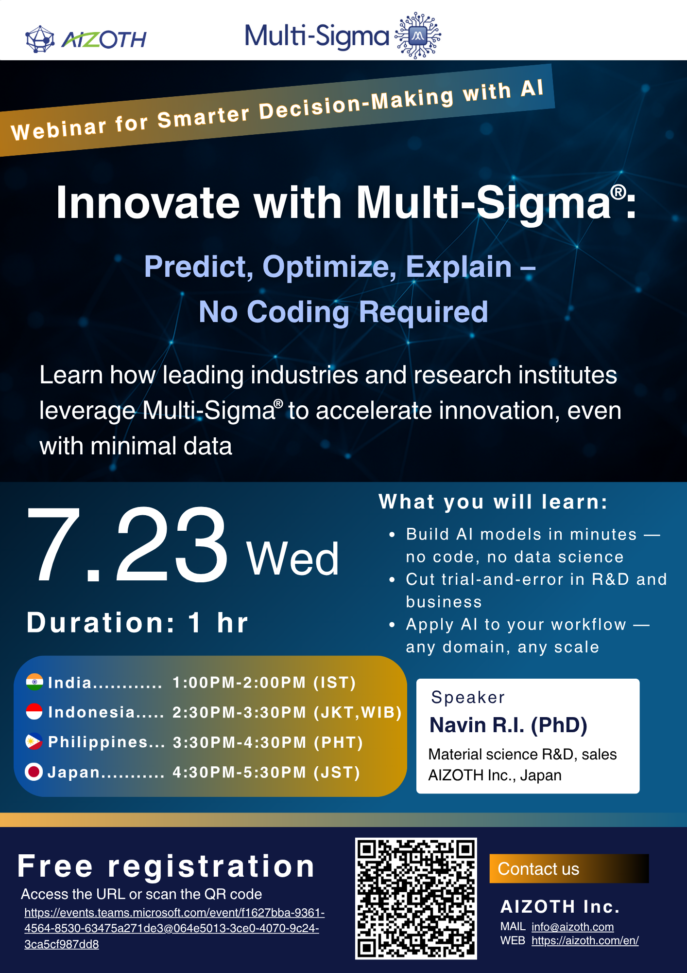 AIZOTH Inc. will host a free webinar on July 23 titled “Innovate with Multi-Sigma®: Predict ...